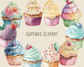 Watercolor Cupcake Clipart, Cupcake Clipart Bundle, Sprinkled Cupcake ...