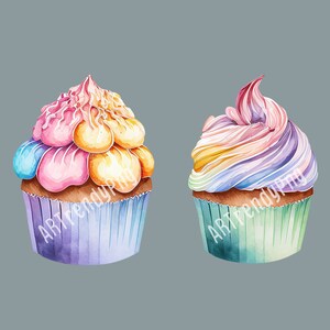 Watercolor Rainbow Cupcake Clipart Png Bundle and Sweets, Dessert ...