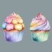 Watercolor Rainbow Cupcake Clipart Png Bundle and Sweets, Dessert ...