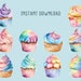 Watercolor Rainbow Cupcake Clipart Png Bundle and Sweets, Dessert ...