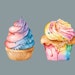 Watercolor Rainbow Cupcake Clipart Png Bundle and Sweets, Dessert ...