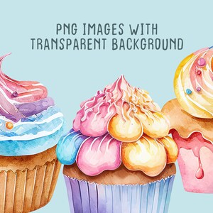 Watercolor Rainbow Cupcake Clipart Png Bundle and Sweets, Dessert ...