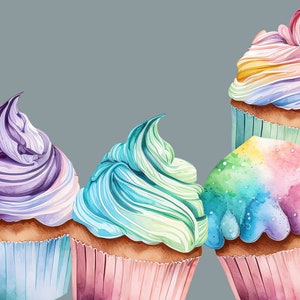 Watercolor Rainbow Cupcake Clipart Png Bundle and Sweets, Dessert ...