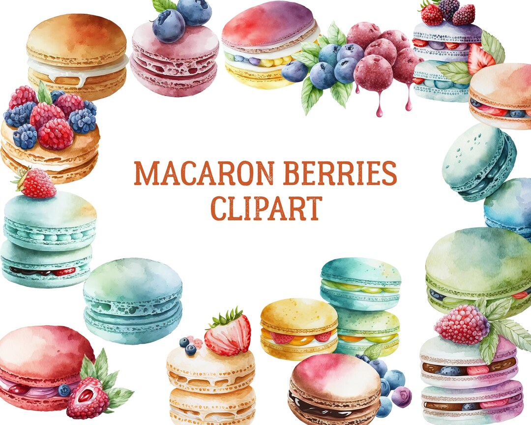 Watercolor Macaron Berries Clipart Png Bundle Berry or Fruits Macarons ...