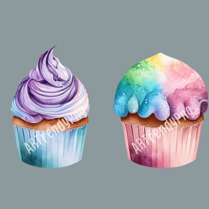 Watercolor Rainbow Cupcake Clipart Png Bundle and Sweets, Dessert ...