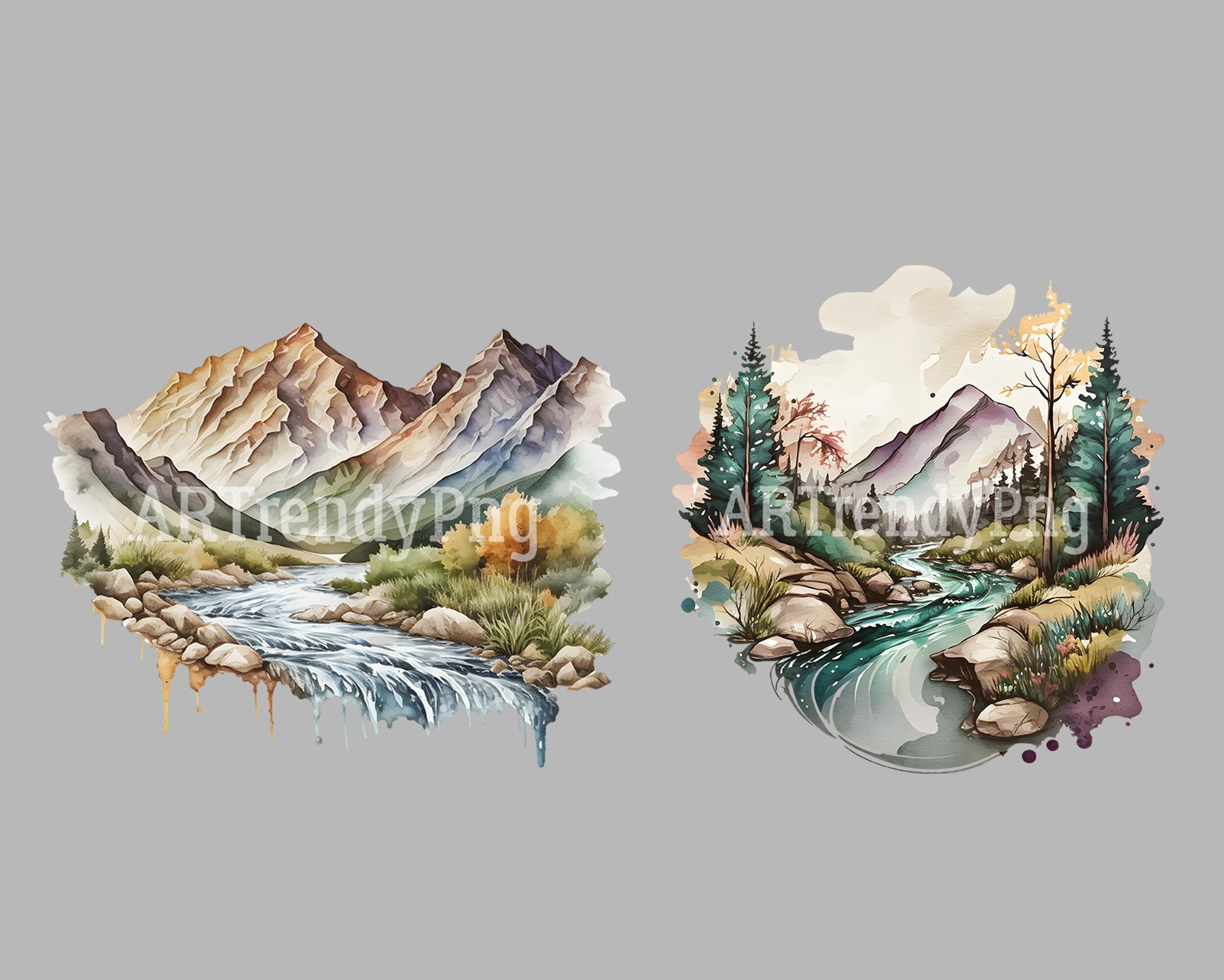 Watercolour Mountain River Clipart Png, Landscape Hiking, Nature ...