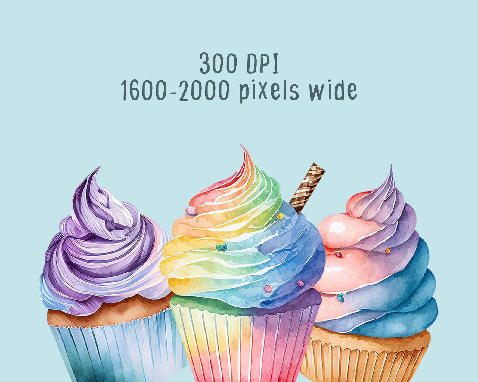 Watercolor Rainbow Cupcake Clipart Png Bundle and Sweets, Dessert ...