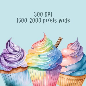Watercolor Rainbow Cupcake Clipart Png Bundle and Sweets, Dessert ...