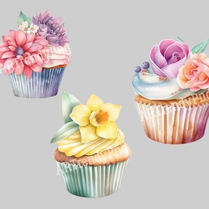 Watercolor Cupcake Clipart Png With Flower Bundle and Sweets, Dessert ...