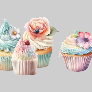 Watercolor Cupcake Clipart Png With Flower Bundle and Sweets, Dessert ...