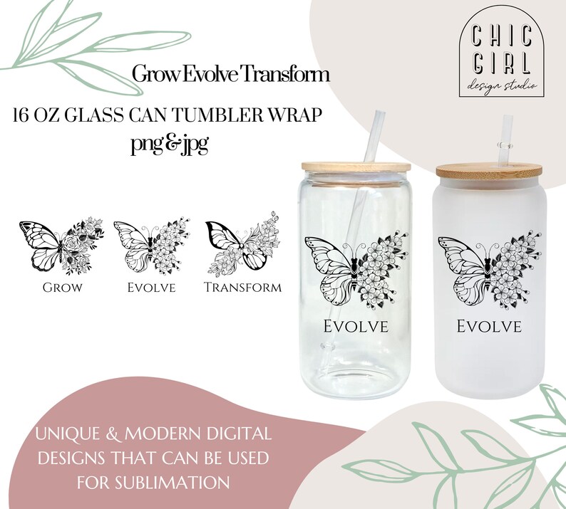 Grow Evolve Transform Butterfly Design Digital Download PNG and JPG for ...
