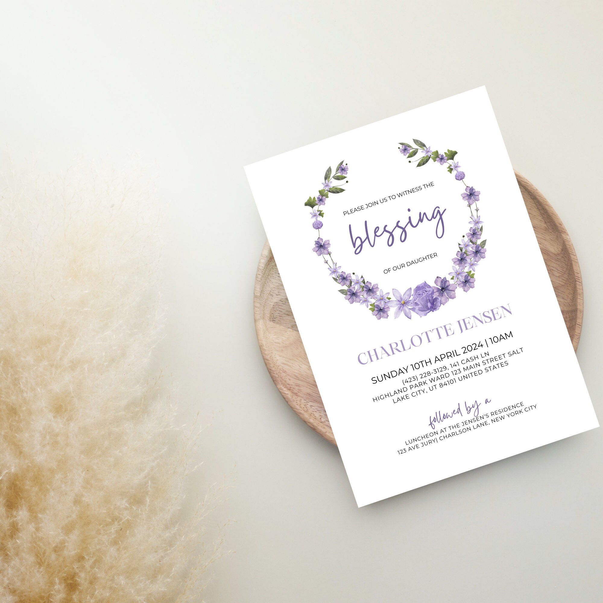 LDS Baby Blessing Invitation Minimalistic Christening Invite Template ...