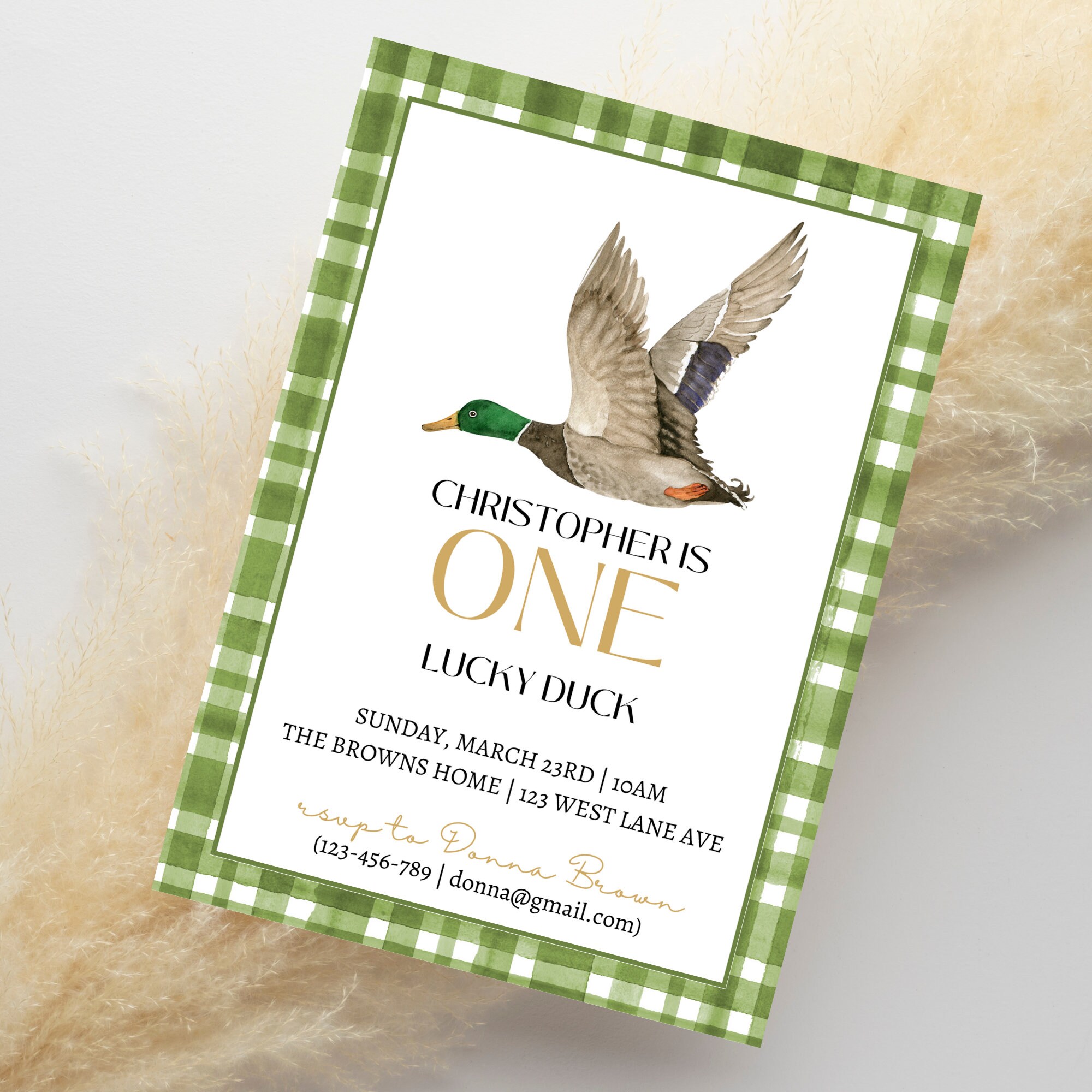 Duck First Birthday Invitation | Editable ONE Lucky Duck Birthday ...