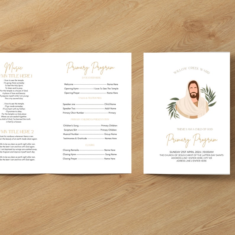 LDS Primary Program Editable Template - Minimalistic Editable Template ...