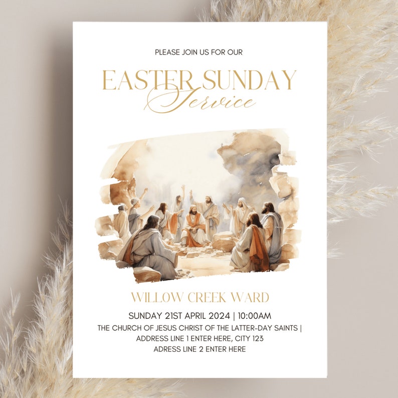 LDS Easter Sunday Service Invitation Template - Minimalistic, He is ...