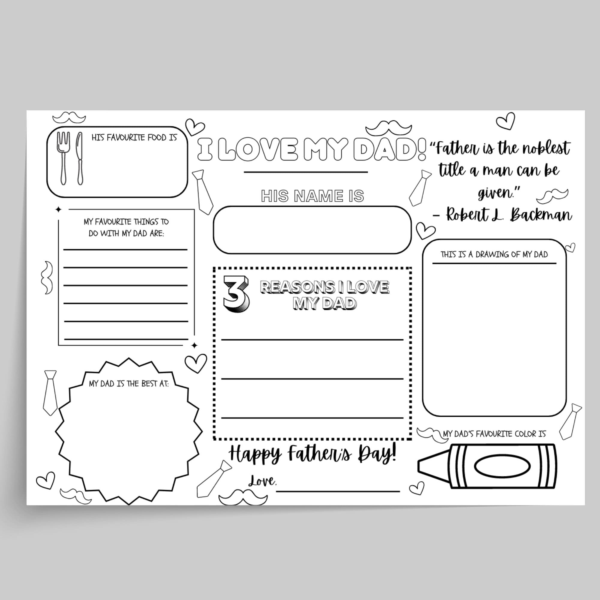 LDS Primary Fathers Day Worksheet, Lds Activity Sheet, Instant Download ...