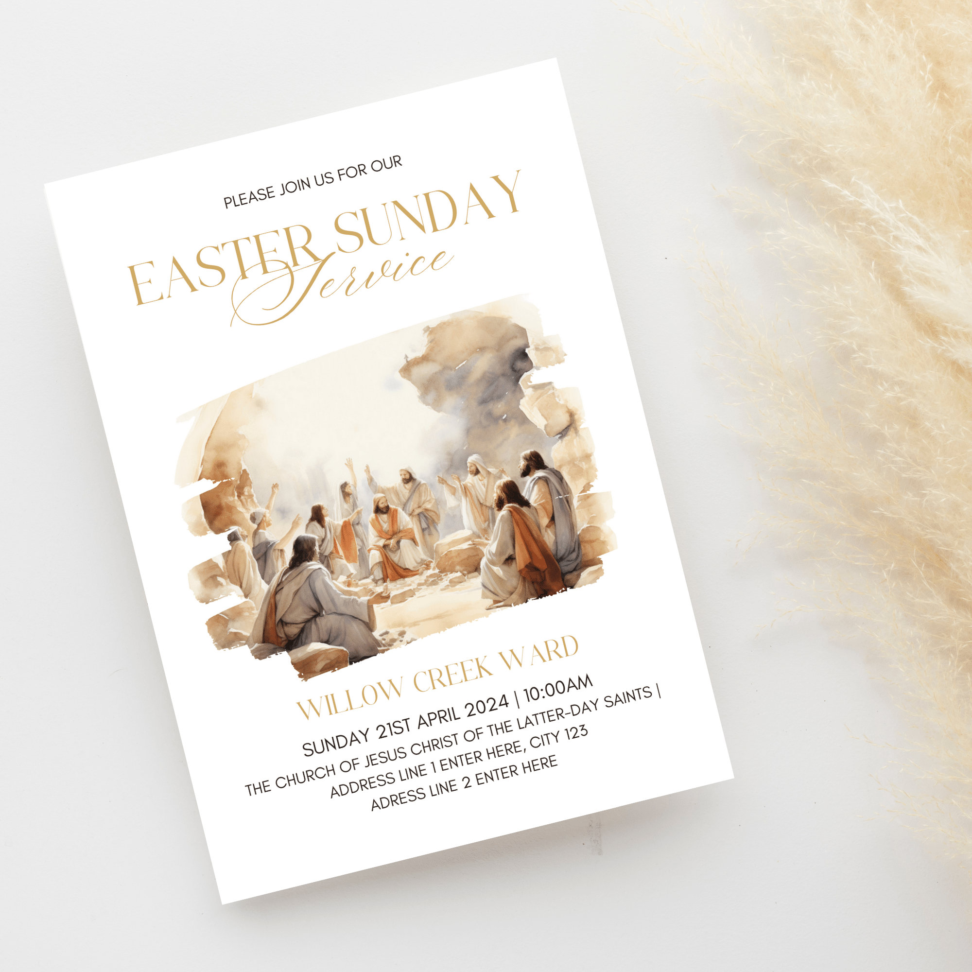 LDS Easter Sunday Service Invitation Template - Minimalistic, He is ...