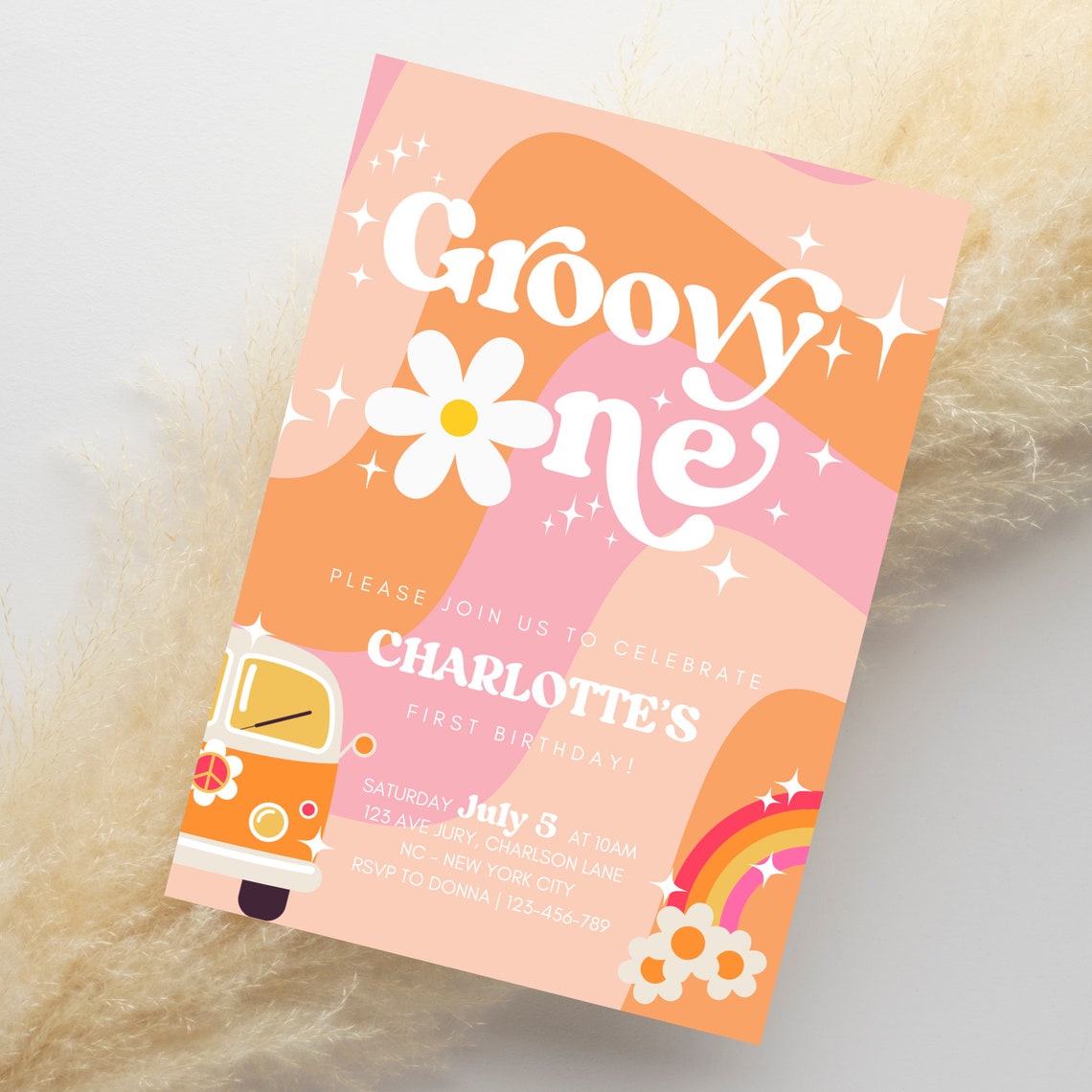 Groovy One First Birthday Invitation Template, Groovy First Birthday ...