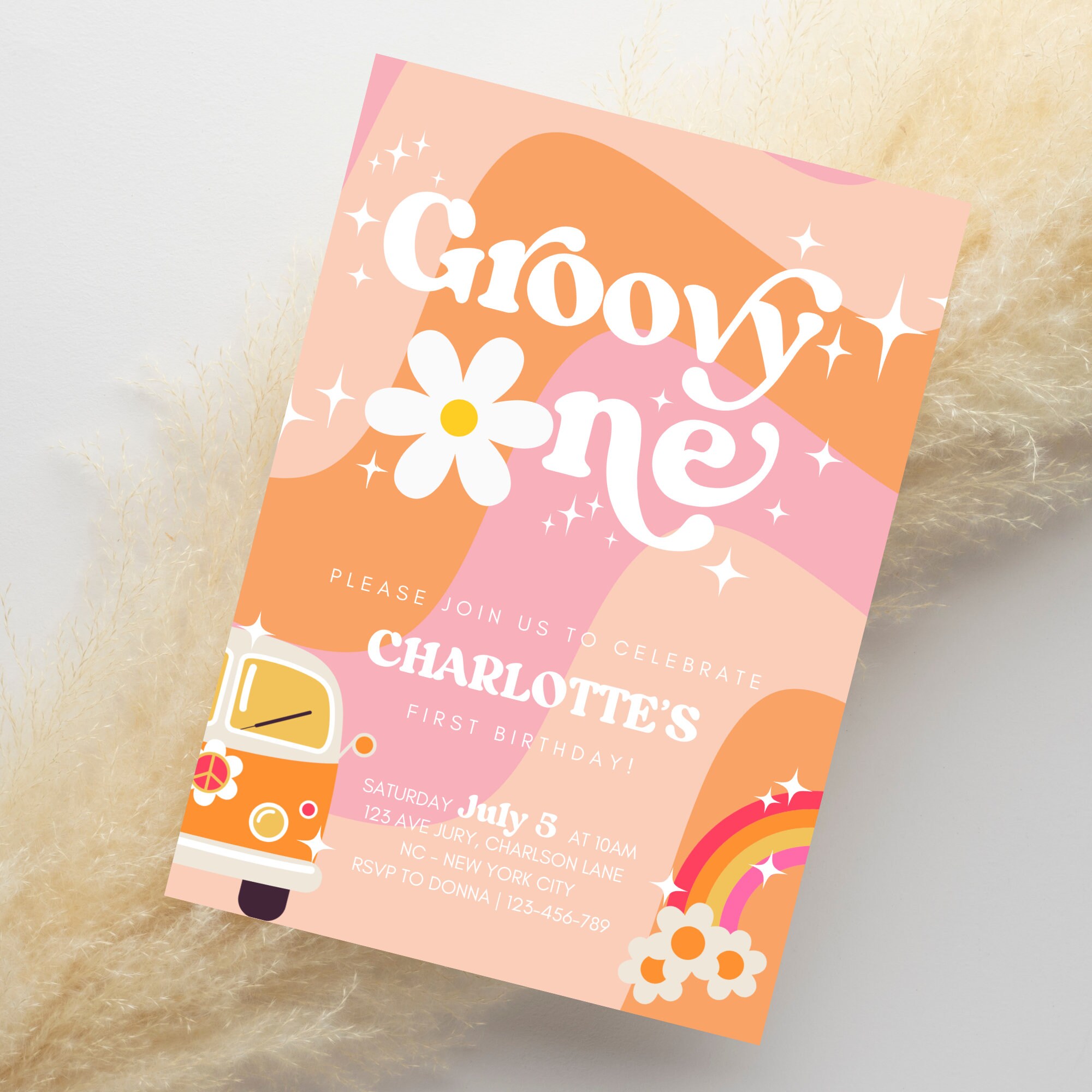 Groovy One First Birthday Invitation Template, Groovy First Birthday ...