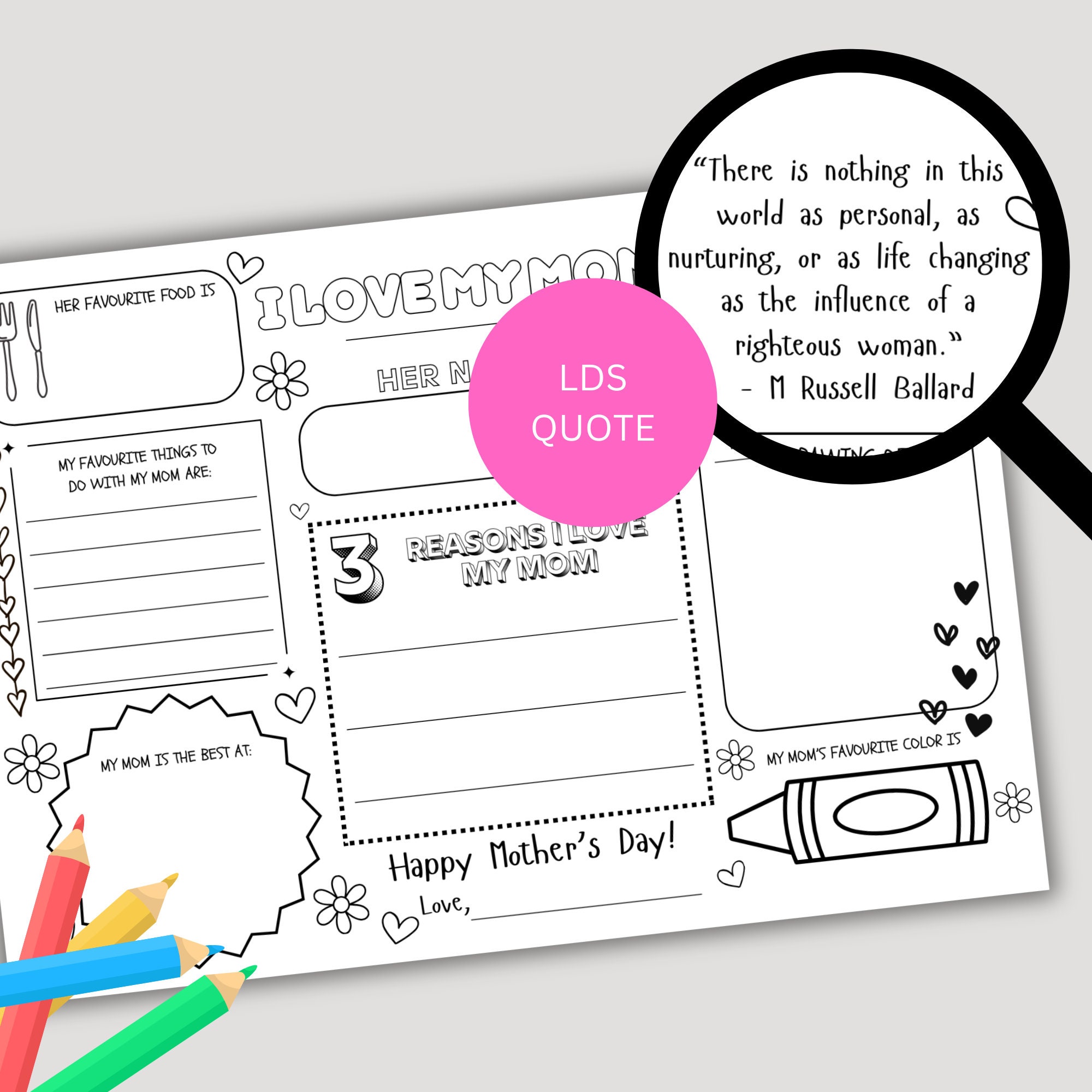 LDS Primary Mothers Day Worksheet, Lds Activity Sheet, Instant Download ...