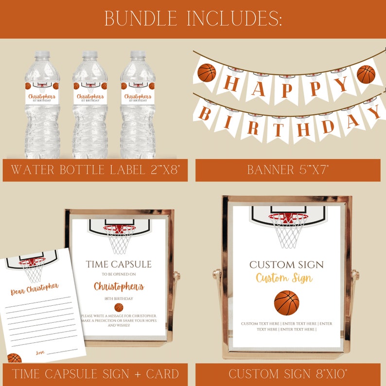 Basketball First Birthday Decoration Templates Bundle Slam Dunk Party ...