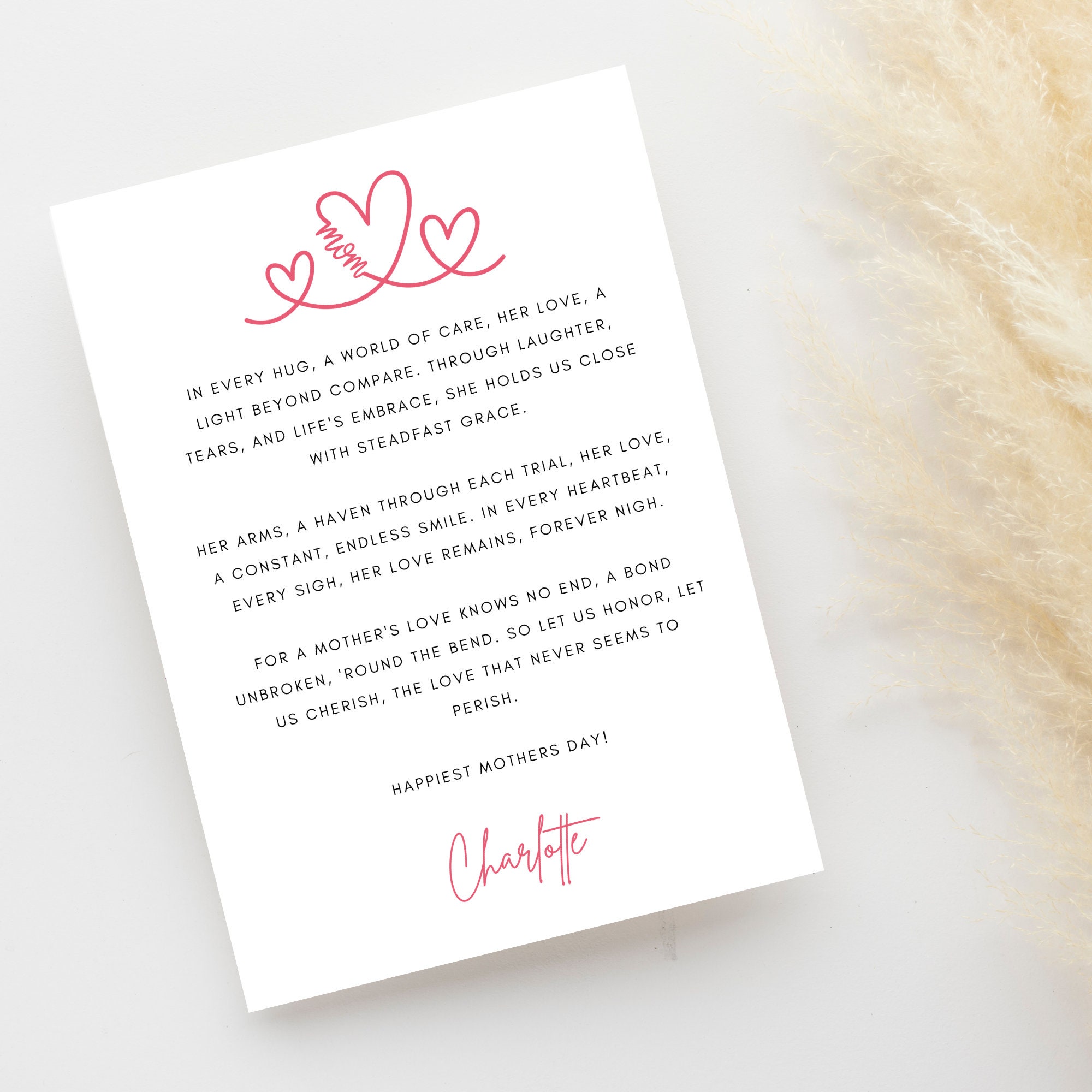 Mother's Day Minimalistic Card Letter Poem Template, Mother-daughter ...