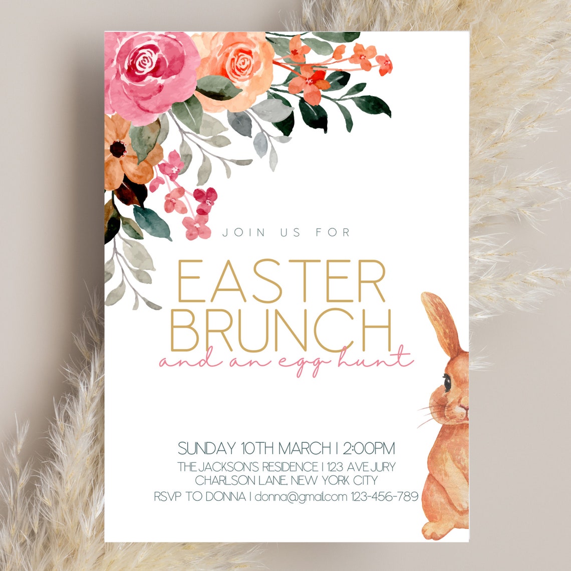 Easter Brunch Invitation Template - Easter Holiday Brunch and Egg Hunt ...