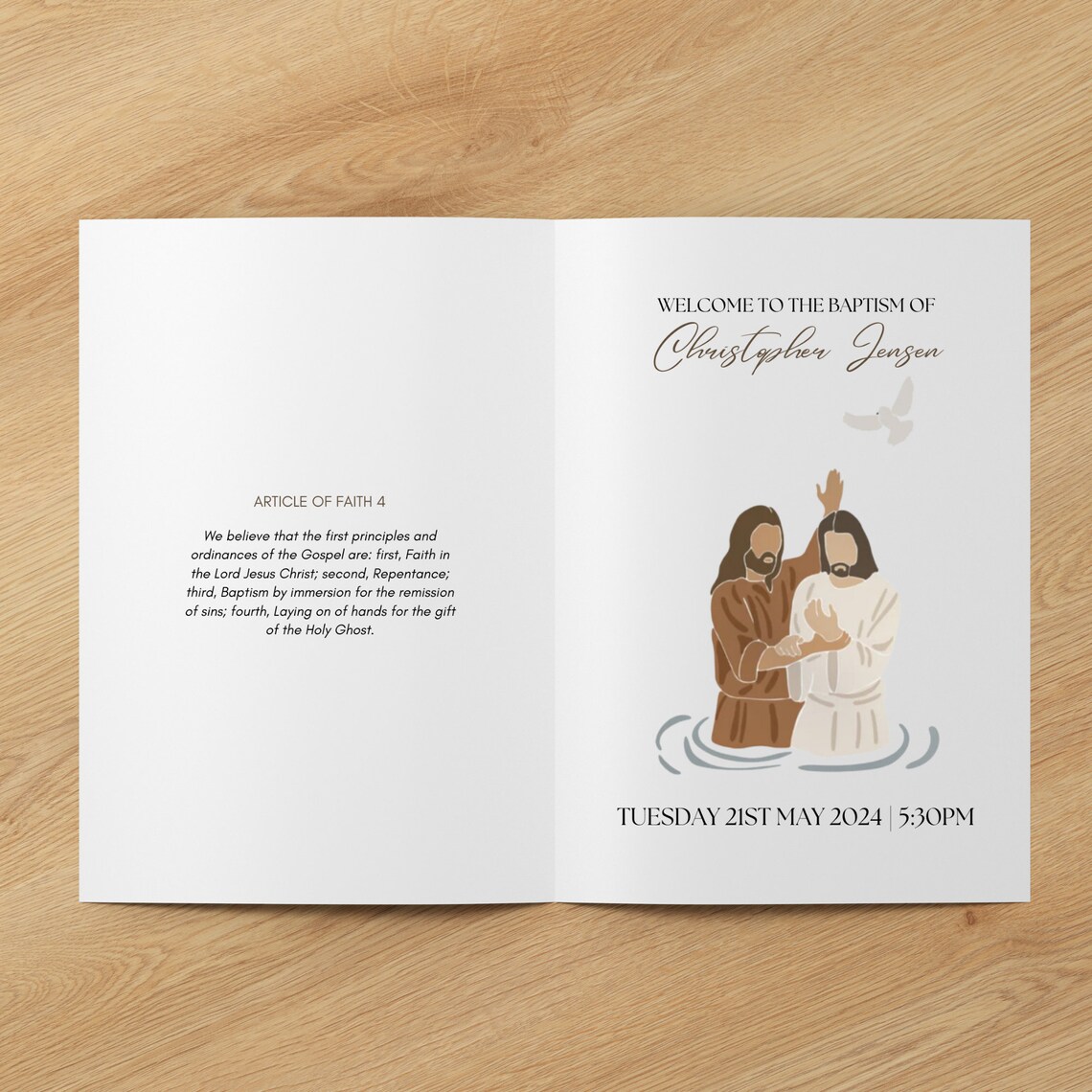 LDS Baptism Program Editable Template Minimalistic Editable Template ...