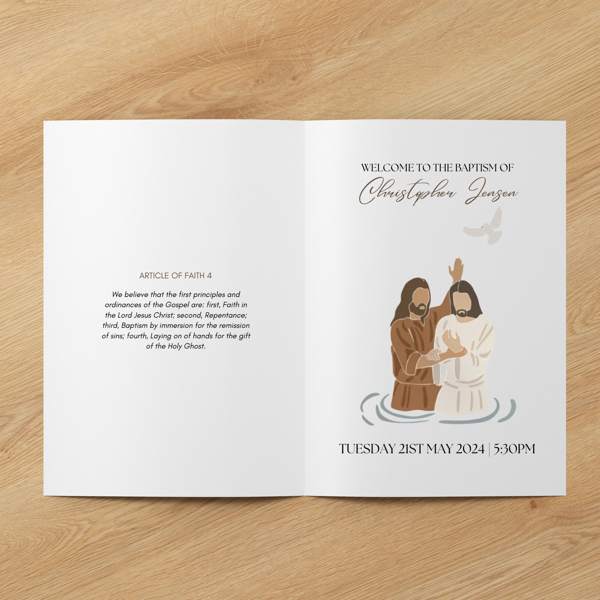 LDS Baptism Program Editable Template - Minimalistic Editable Template ...