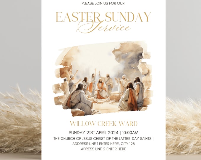 LDS Easter Sunday Service Invitation Template Minimalistic, He is Risen ...