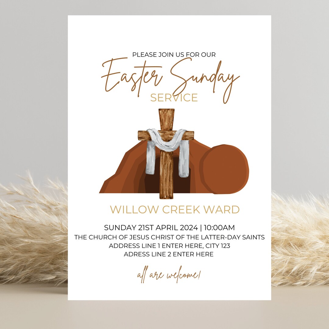 LDS Easter Sunday Service Invitation Template - Minimalistic, He is ...