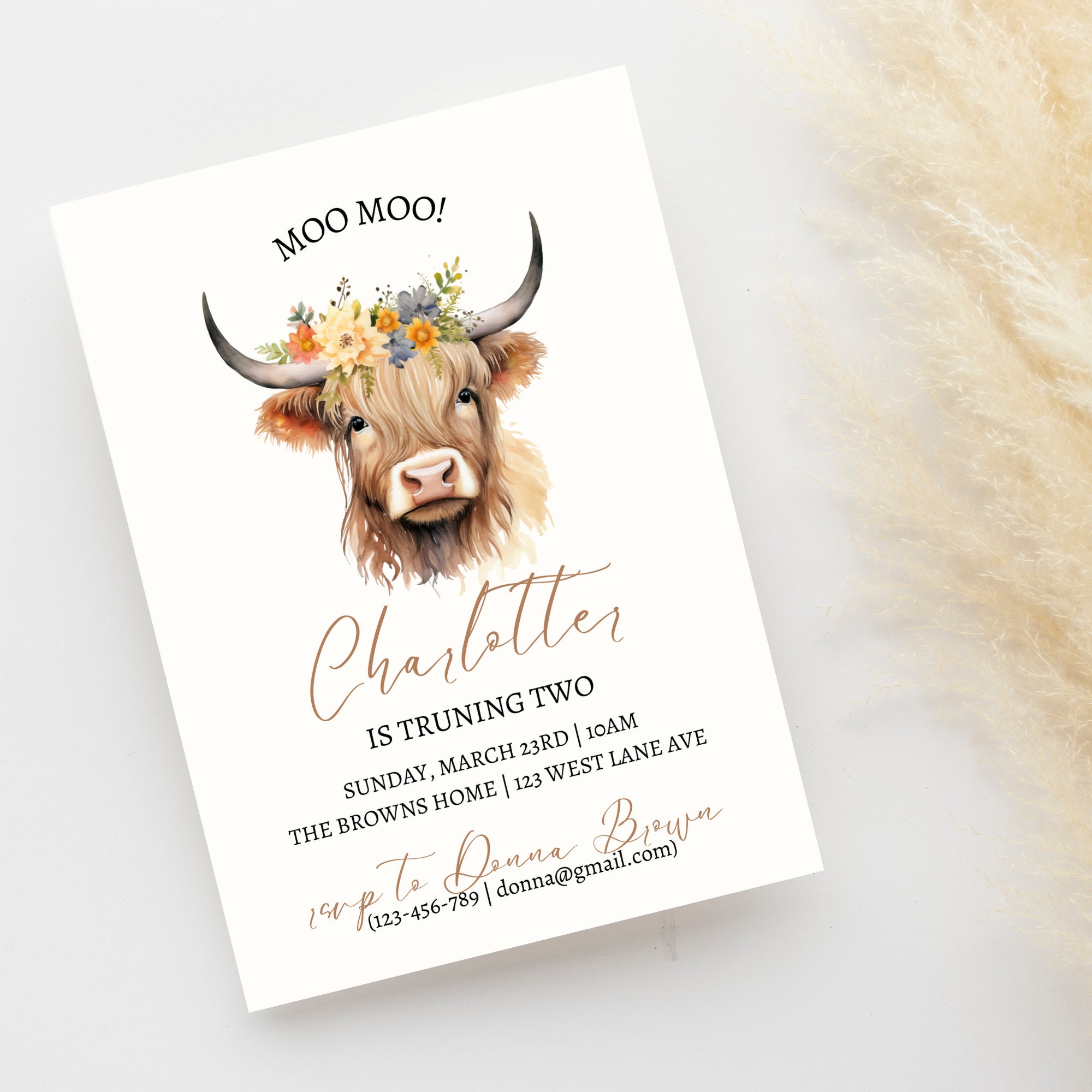 Highland Cow Birthday Invitation Template - Cow Themed Invitation ...