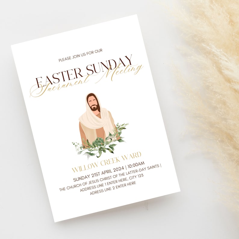 LDS Easter Sunday Sacrament Invitation Template - Minimalistic, He is Risen Invite Template ...
