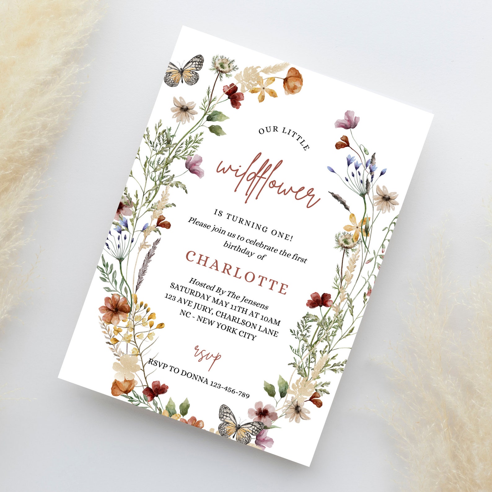 Wildflower First Birthday Invitation, Floral Birthday Invite, Instant ...