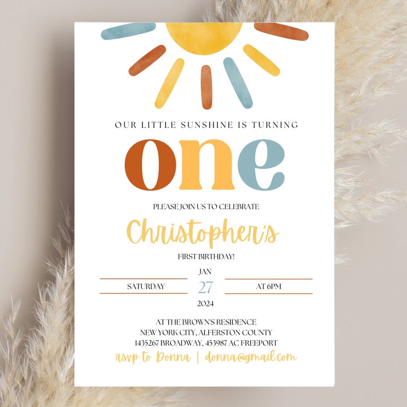 Sunshine First Birthday Invite 'you Are My Sunshine' Themed First ...