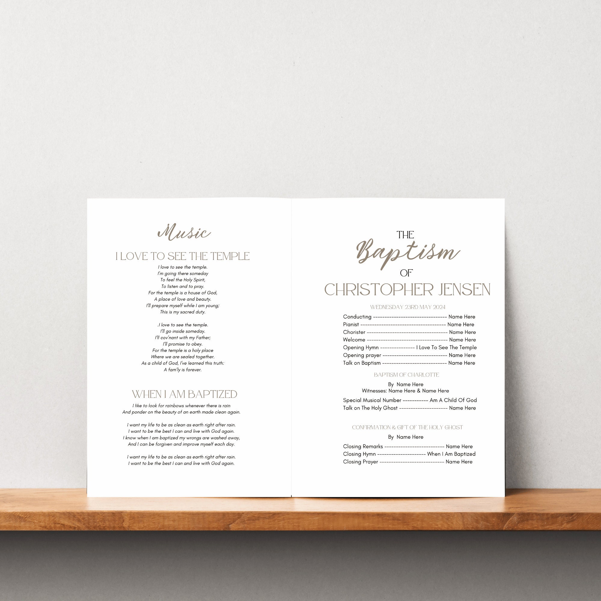 LDS Baptism Program Editable Template - Minimalistic Editable Template ...