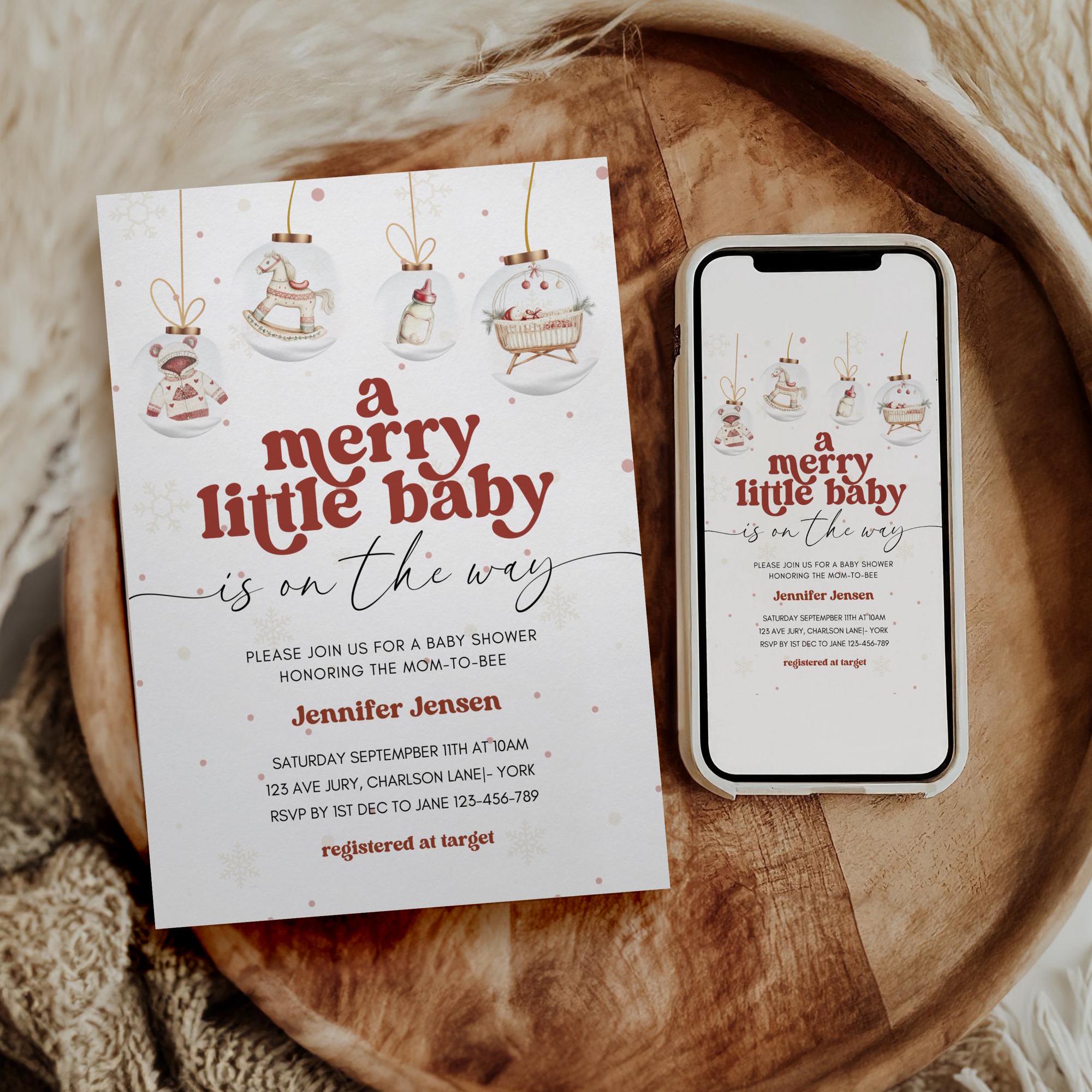 Merry Little Baby Shower Invitation Template, a Merry Little Baby is on ...