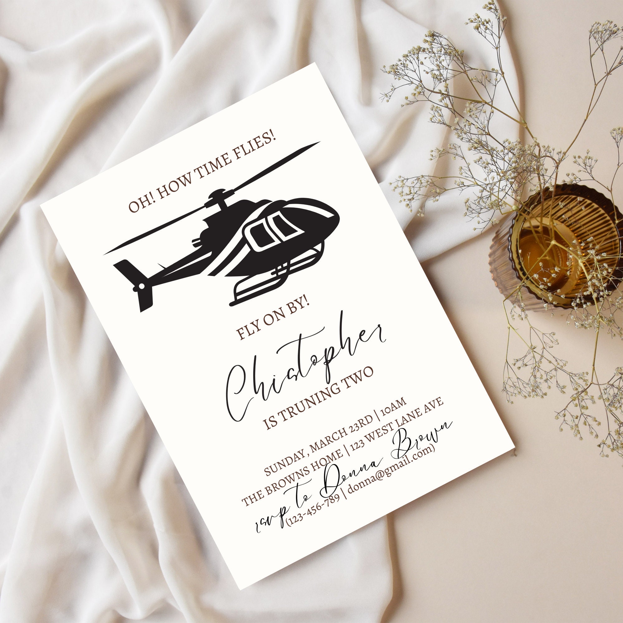Oh How Time Flies Airplane Birthday Invitation - Editable Template ...
