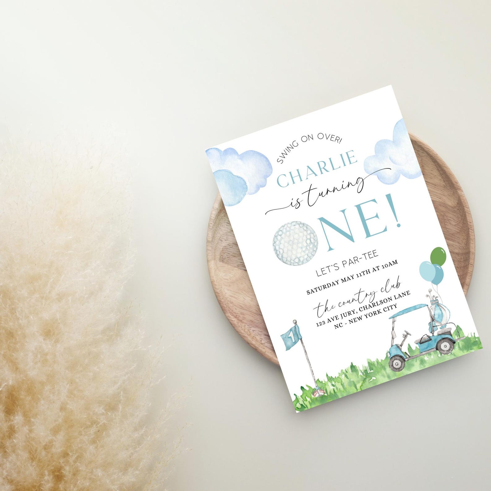 Golf 1st Birthday Party Invitation Template, Golf Birthday, Hole in One ...