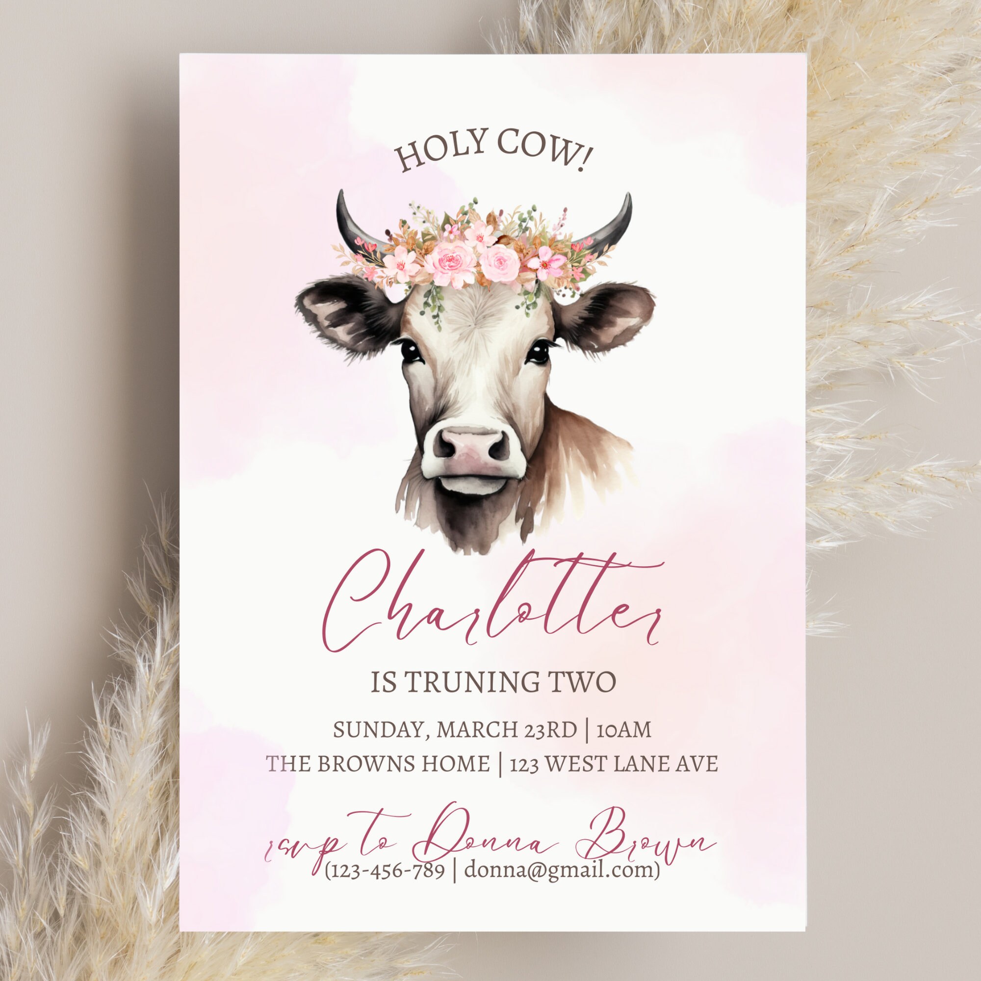 Cow Birthday Invitation Template Cow Themed Invitation Editable and ...