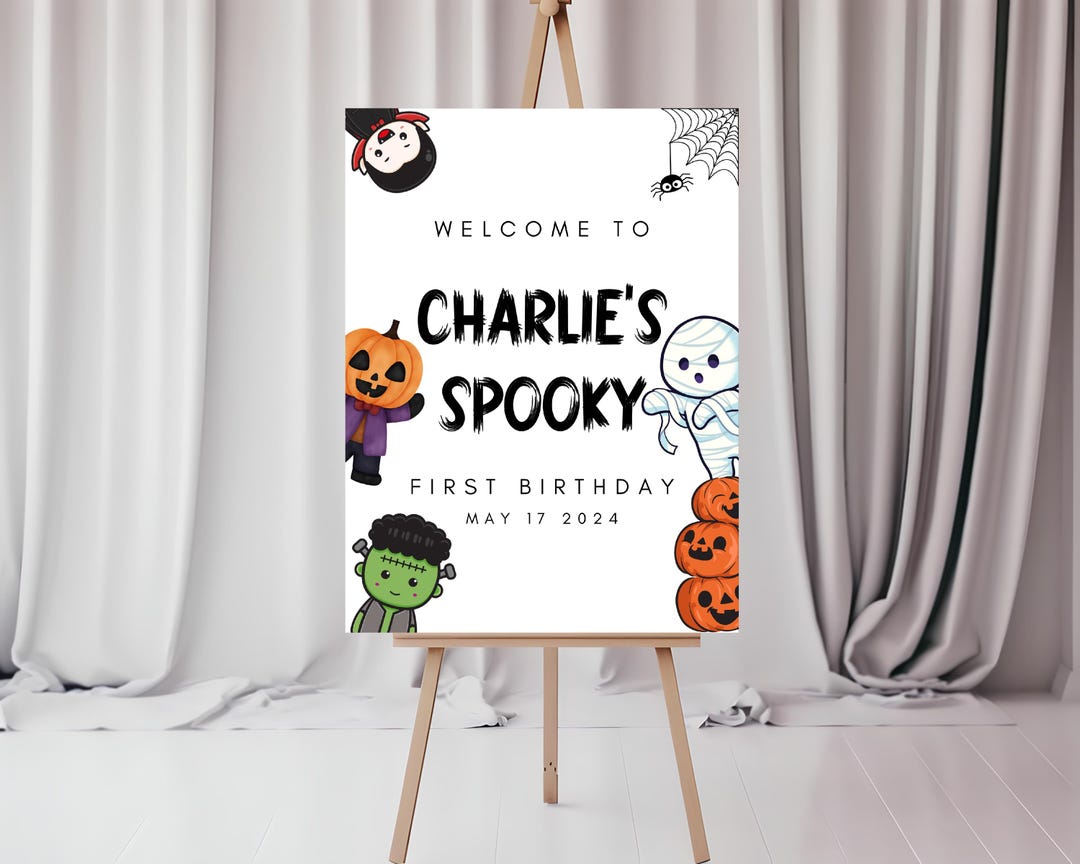 Spooky One First Birthday Welcome Sign, Editable Template, Halloween ...
