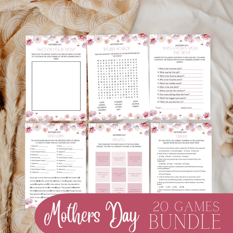 Unique Mother's Day Brunch Printable Games Bundle - Digital Templates ...