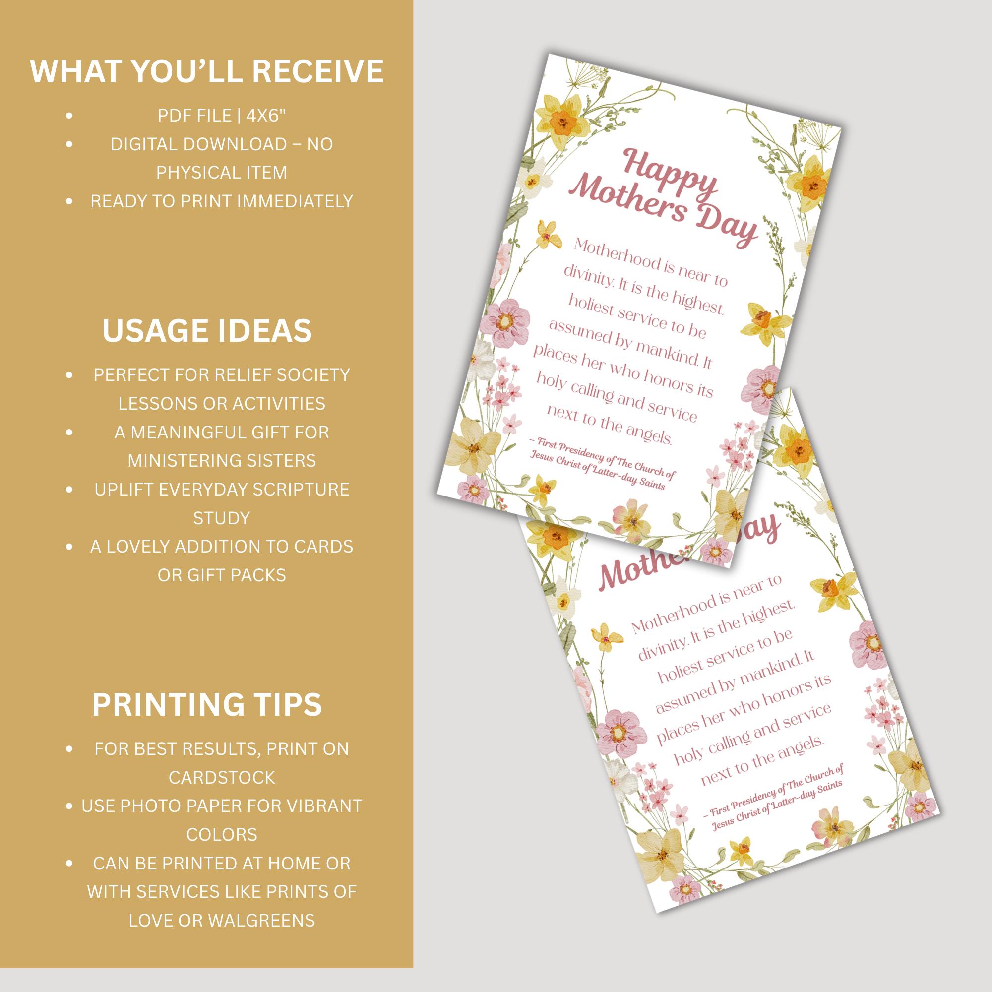 LDS Mothers Day Printable, Mothers Day Ministering Card, Mothers Day ...