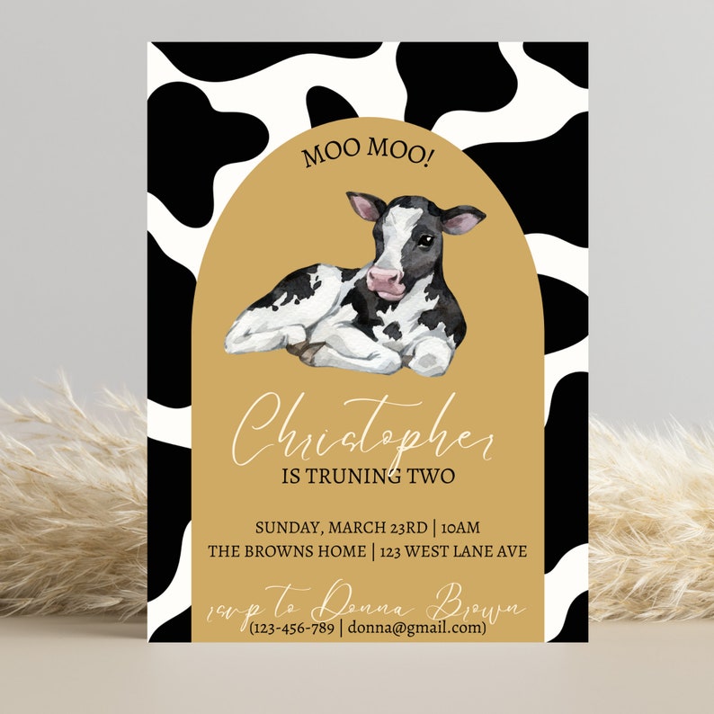 Cow Birthday Invitation Template Cow Themed Invitation Editable and ...