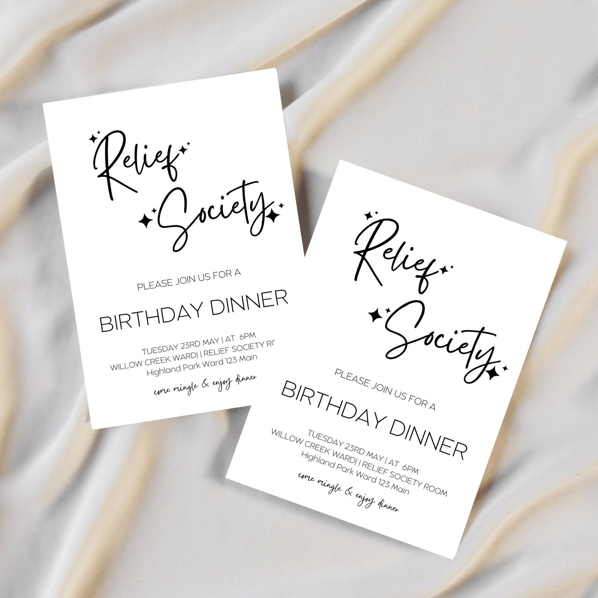 Relief Society Birthday Dinner Invitation Template - Minimalistic ...