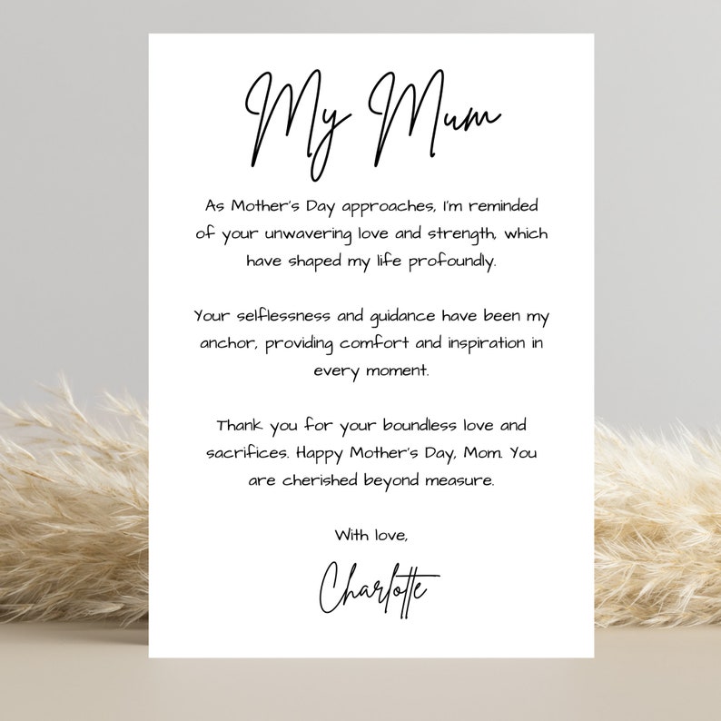 Mother's Day Minimalistic Card Letter Template, Mother-daughter Letter ...