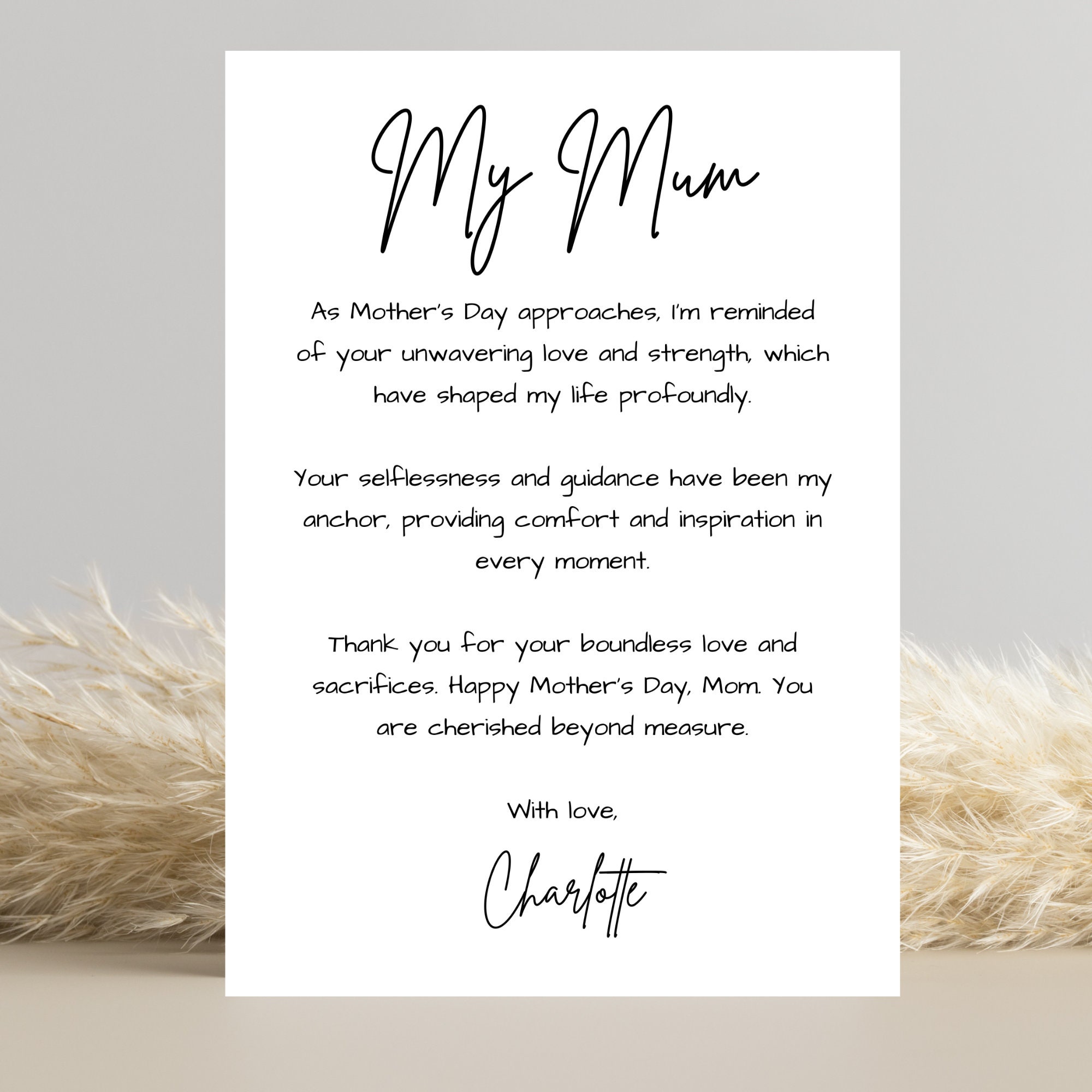 Mother's Day Minimalistic Card Letter Template, Mother-daughter Letter ...