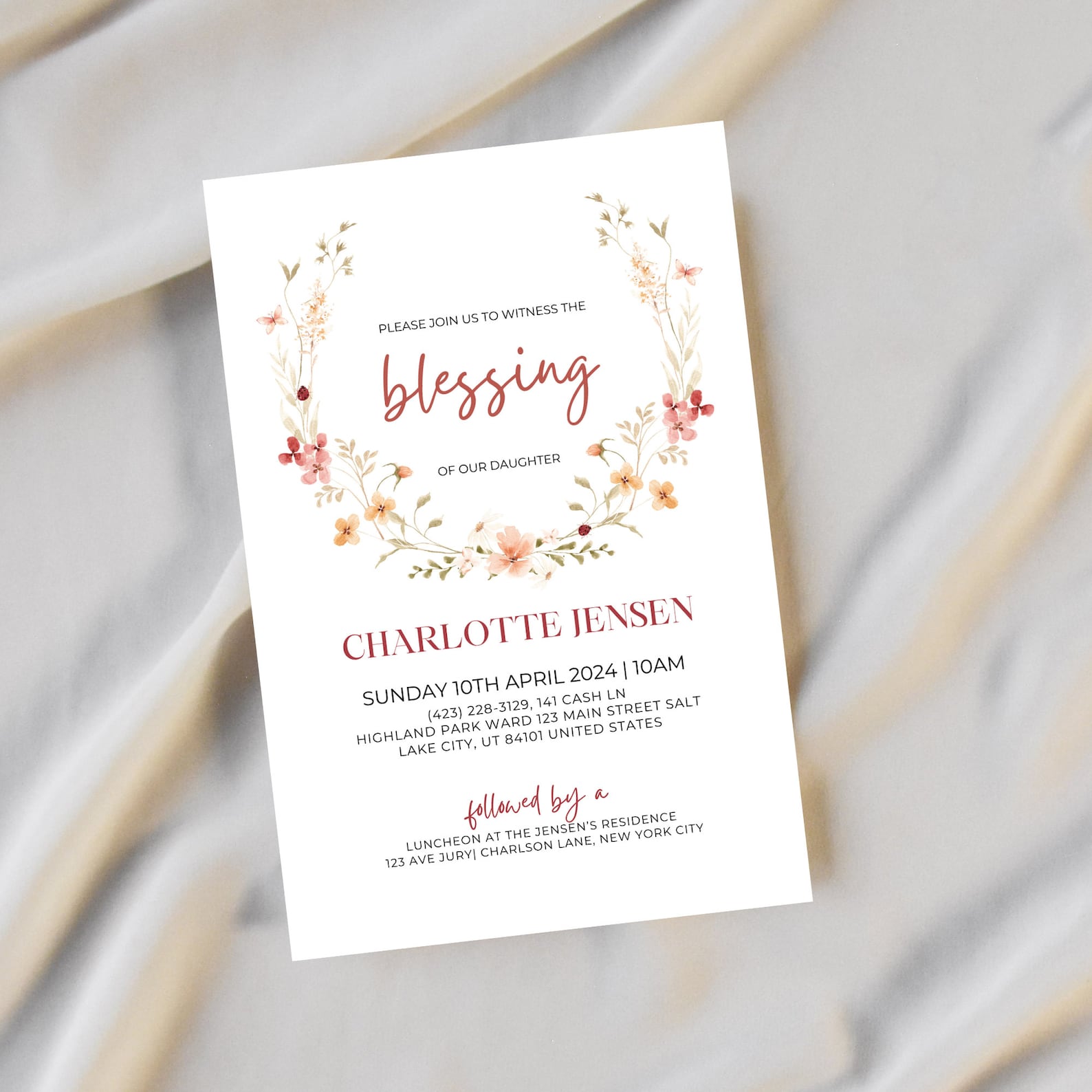 LDS Baby Blessing Invitation | Minimalistic Christening Invite Template ...