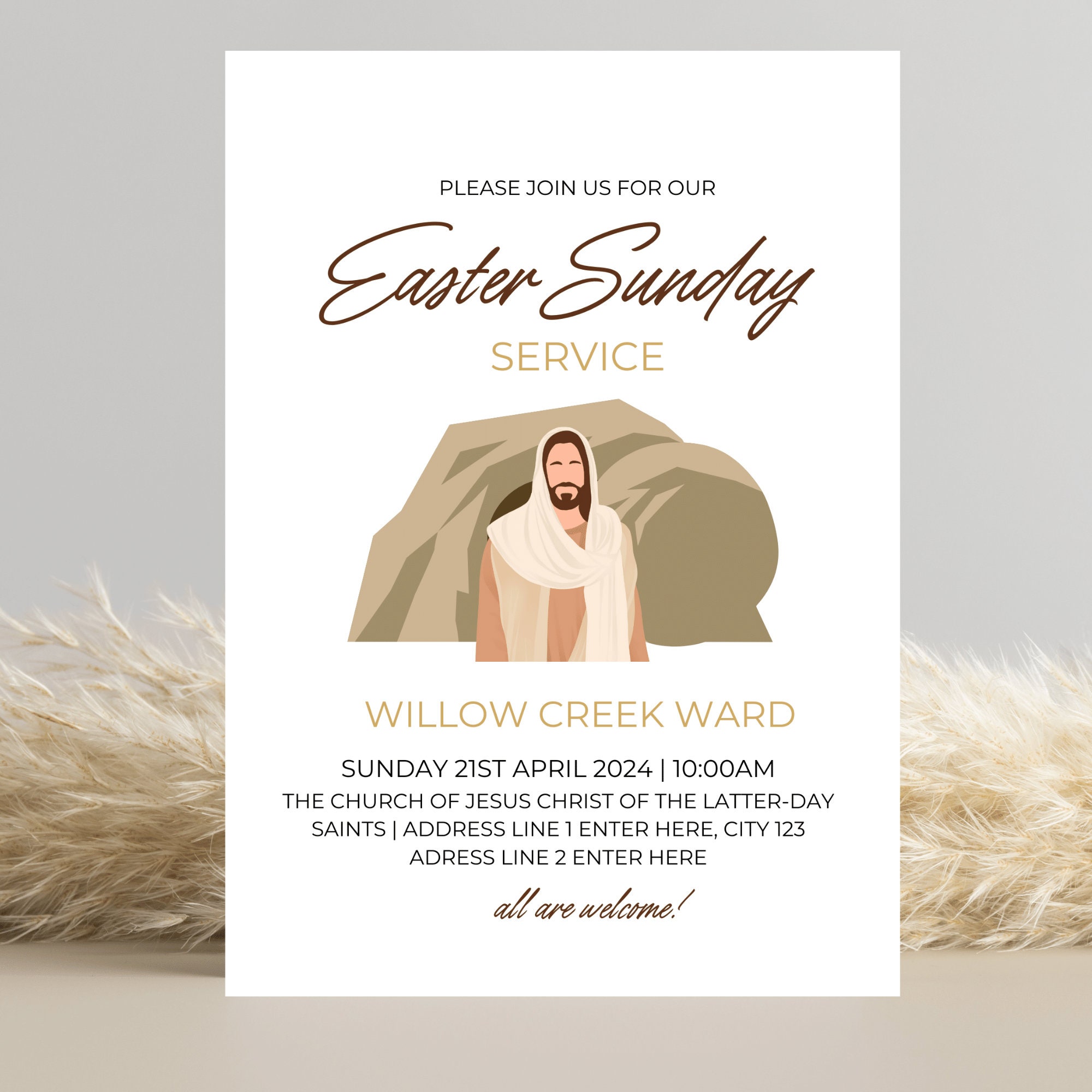 LDS Easter Sunday Service Invitation Template Minimalistic, He is Risen ...