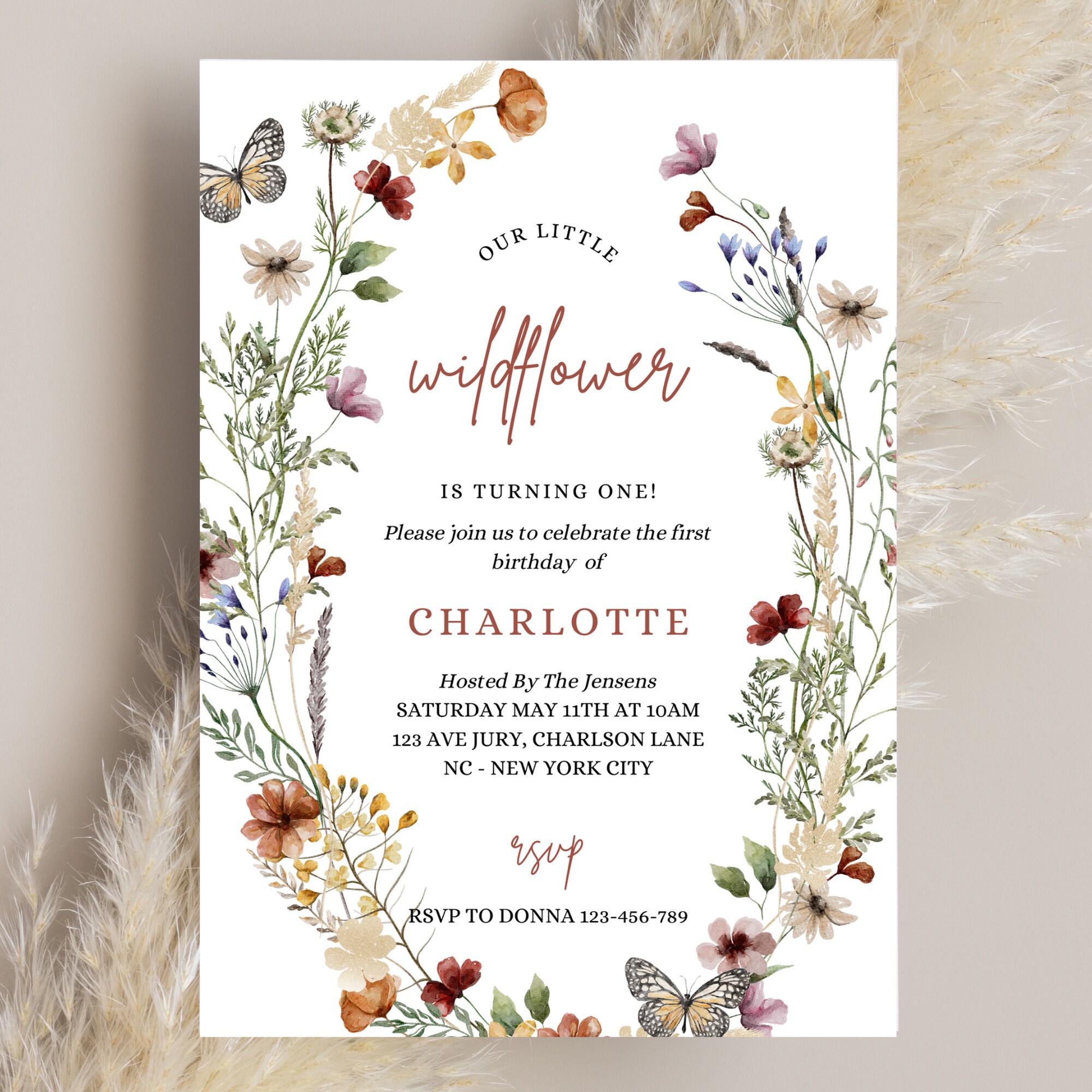 Wildflower First Birthday Invitation, Floral Birthday Invite, Instant ...